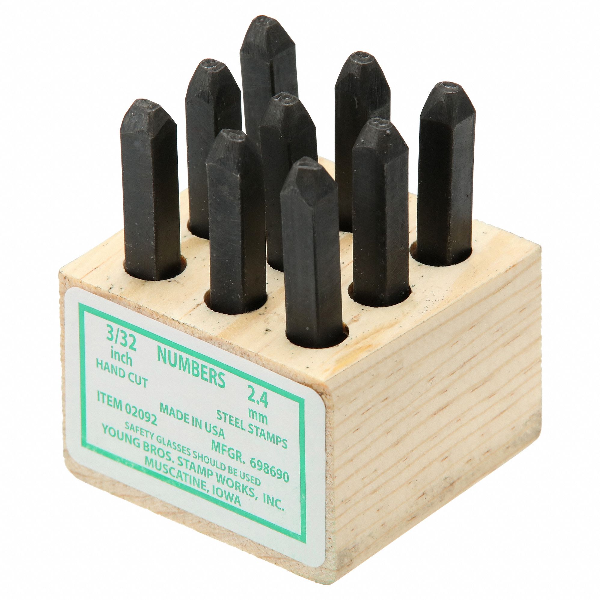 YOUNG BROS. STAMP WORKS, 0 thru 9 (6 doubles as 9), 3/32 in Character ...