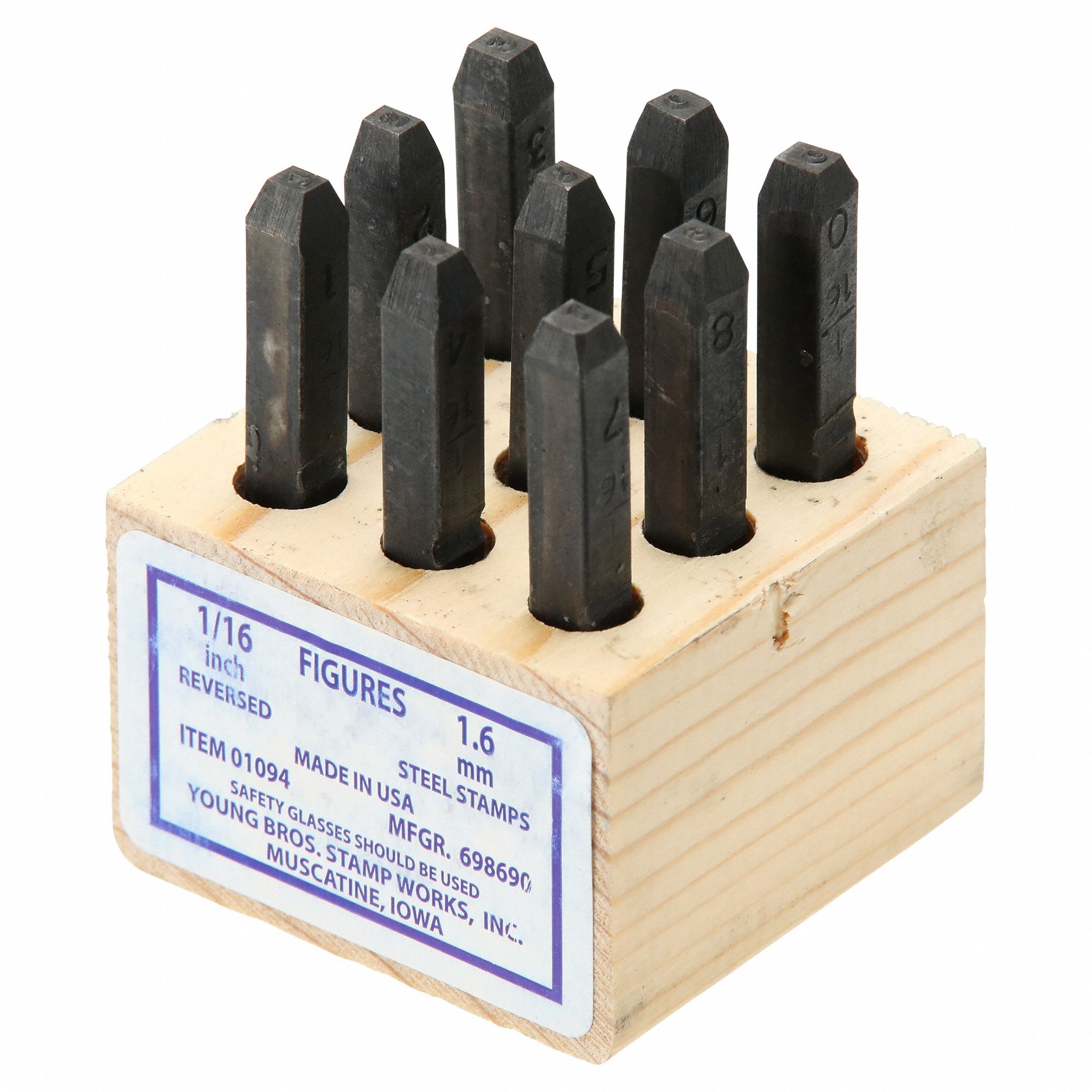 YOUNG BROS. STAMP WORKS, 0 thru 9 (6 doubles as 9), 1/16 in Character ...