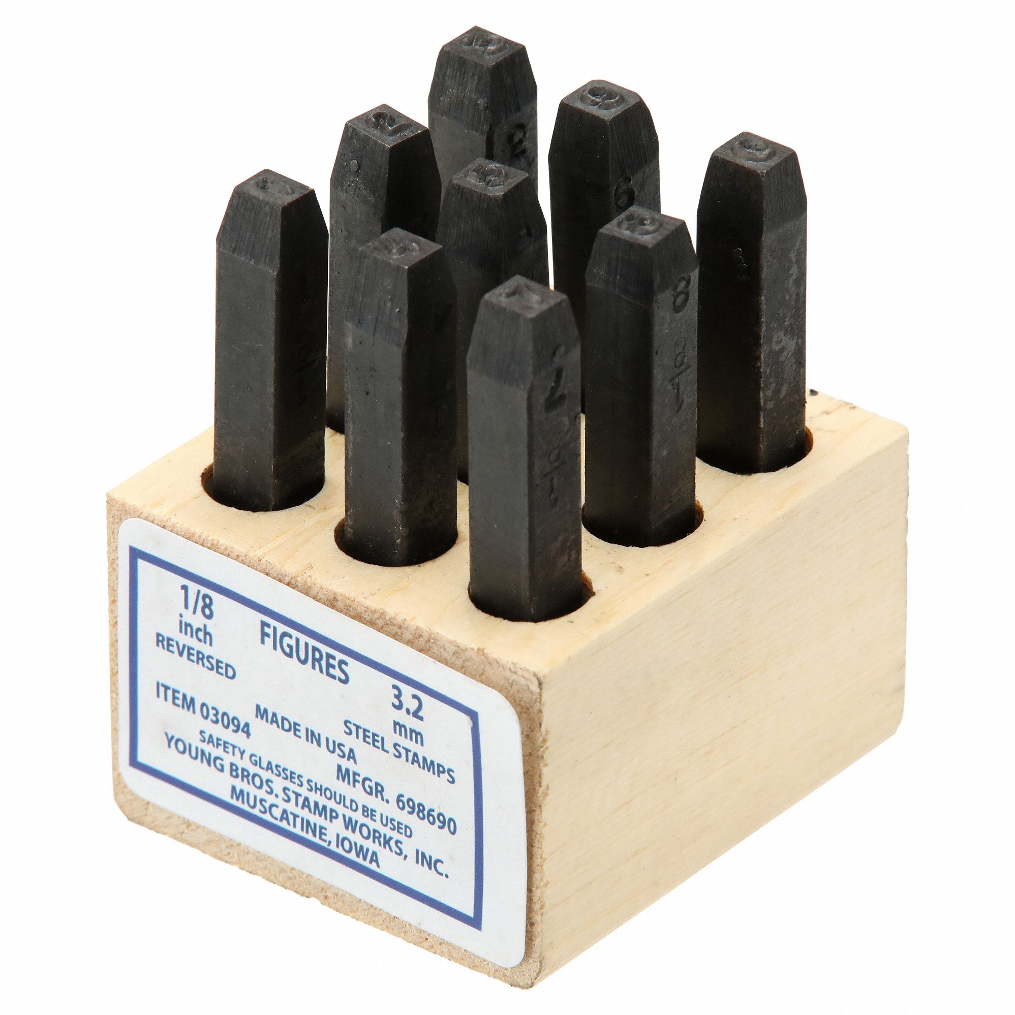 YOUNG BROS. STAMP WORKS, 0 thru 9 (6 doubles as 9), 3/32 in Character ...