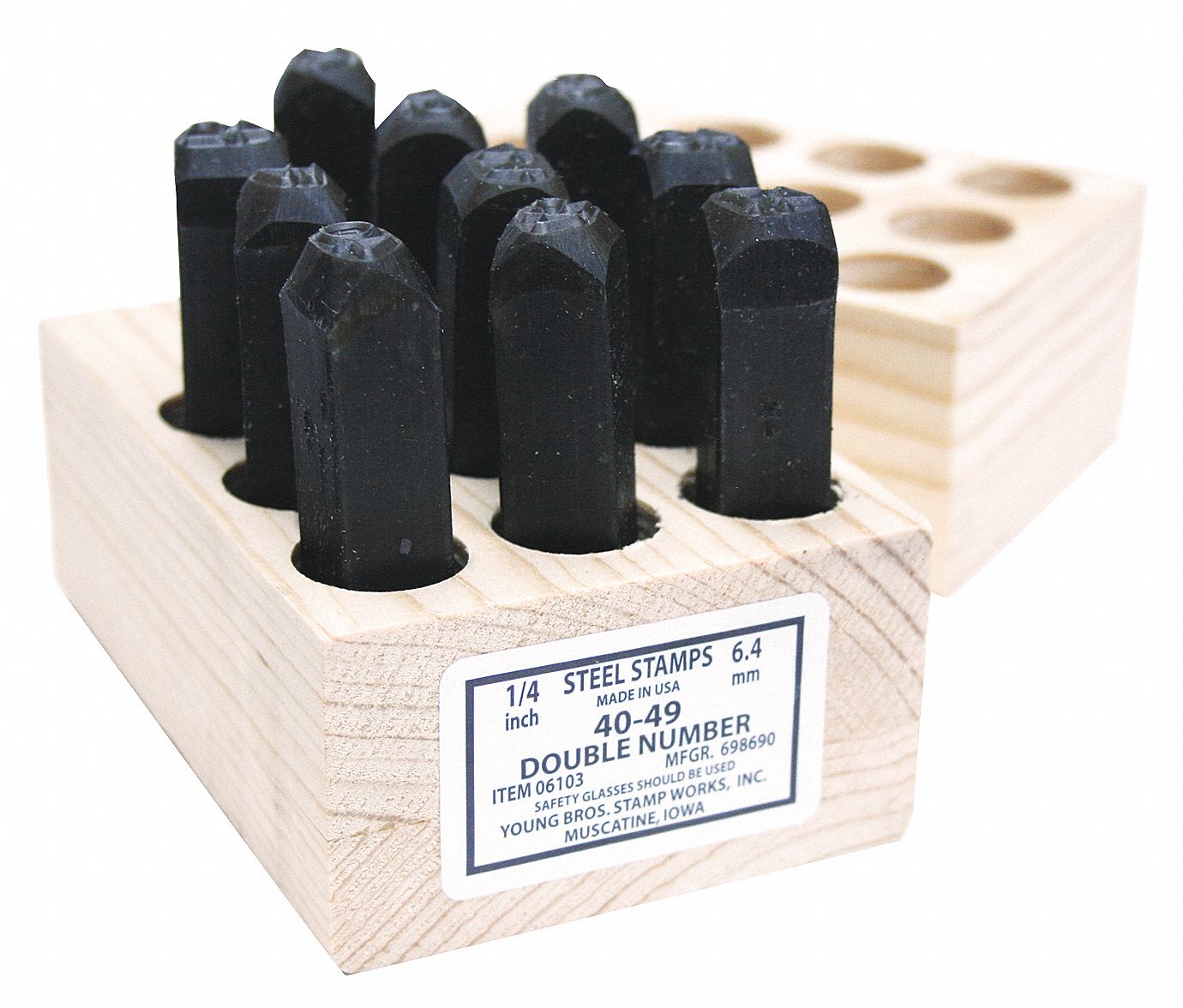 YOUNG BROS. STAMP WORKS, 40 thru 49, 1/4 in Character Ht, Number Set ...