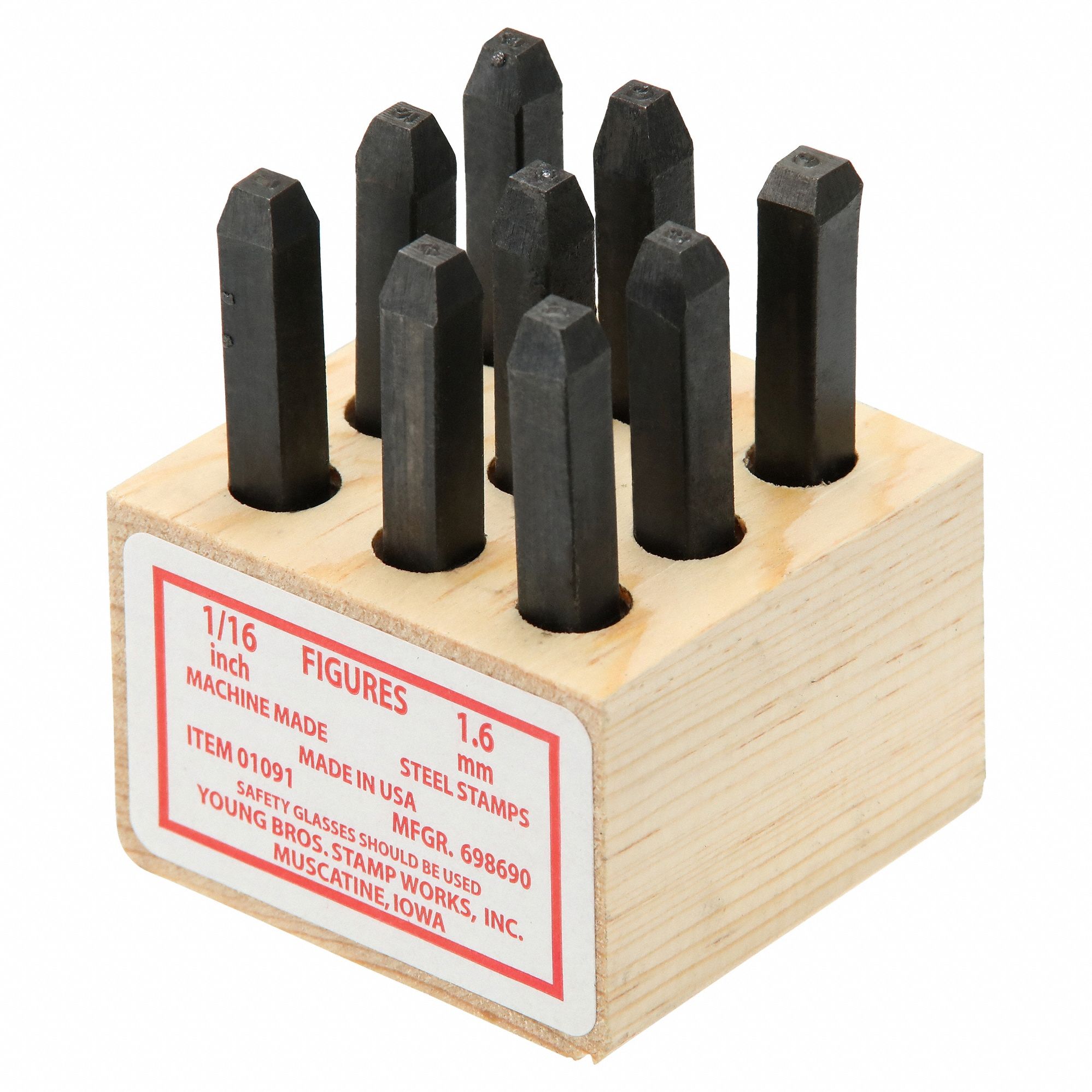 YOUNG BROS. STAMP WORKS, 0 thru 9 (6 doubles as 9), 1/16 in Character ...