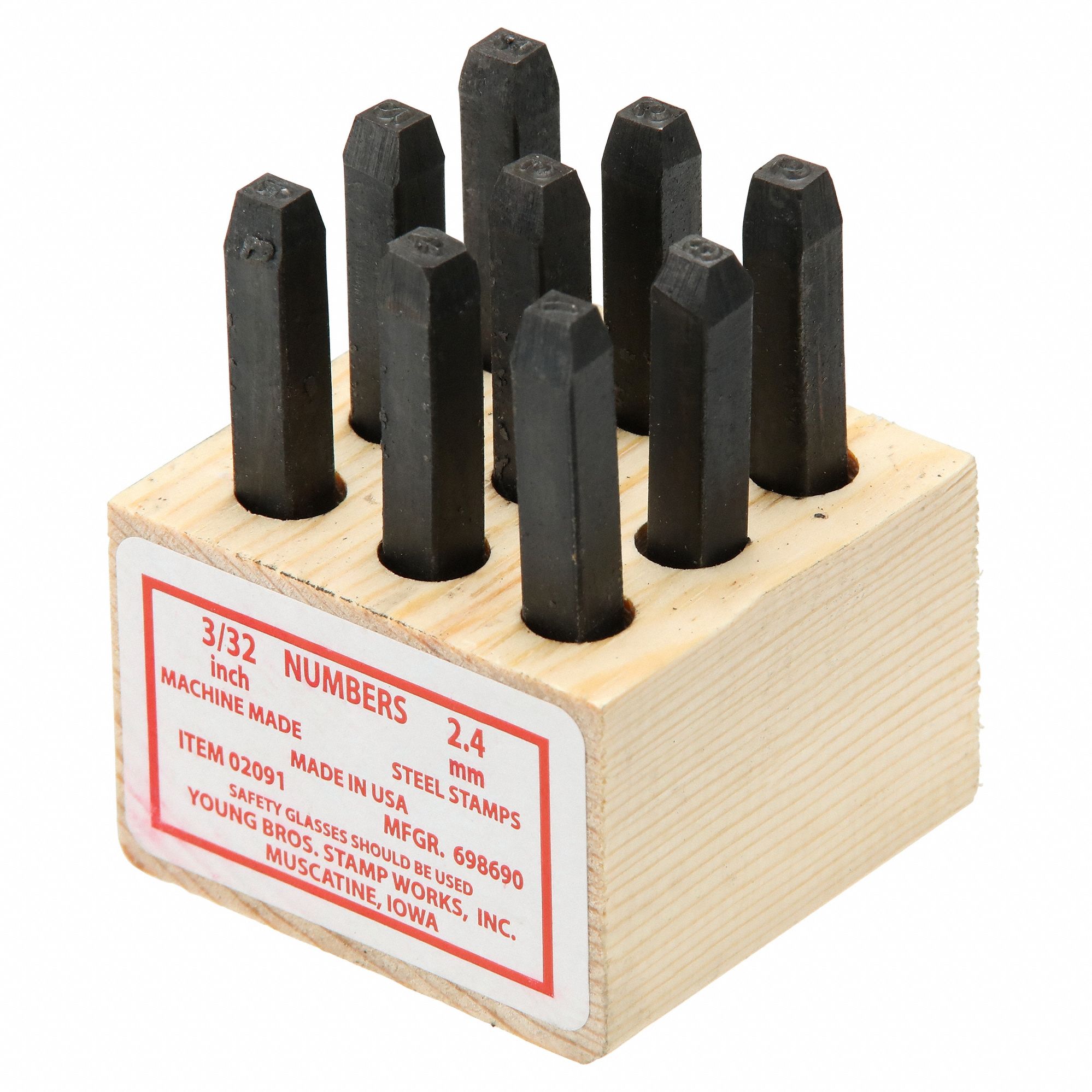 YOUNG BROS. STAMP WORKS, 0 thru 9 (6 doubles as 9), 3/32 in Character ...