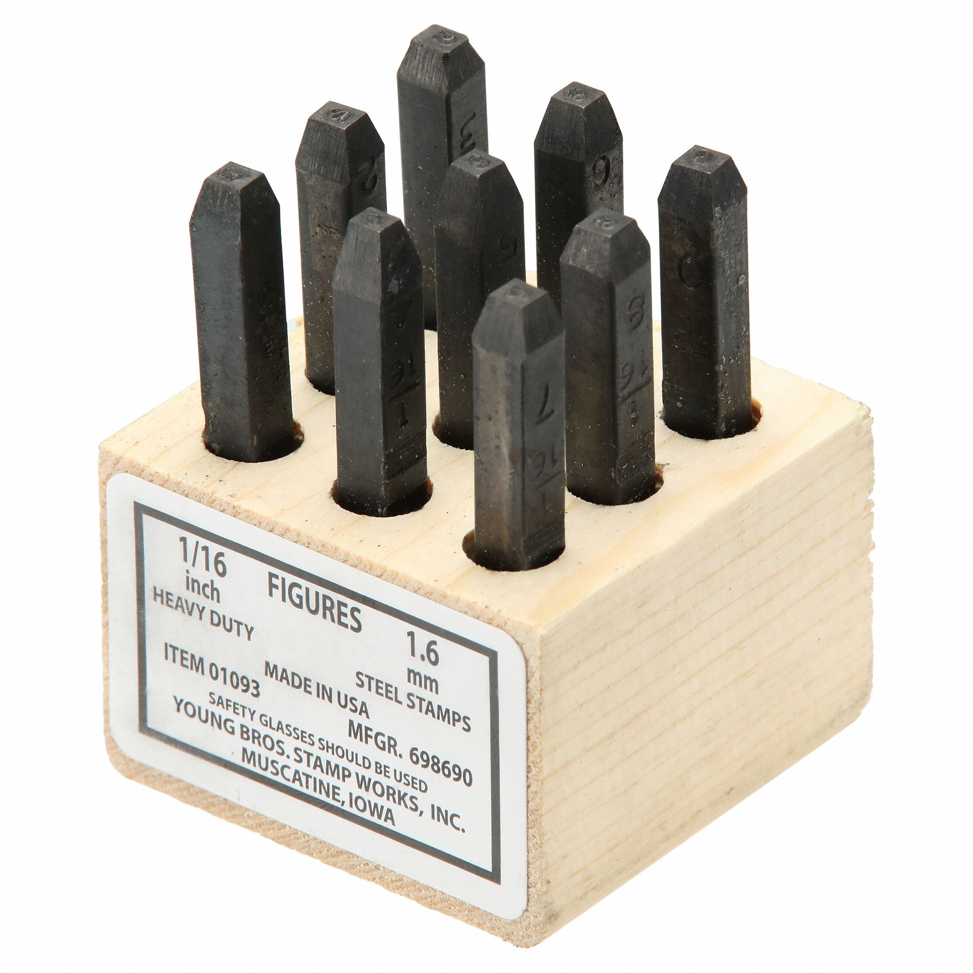 YOUNG BROS. STAMP WORKS, 0 thru 9 (6 doubles as 9), 1/16 in Character ...