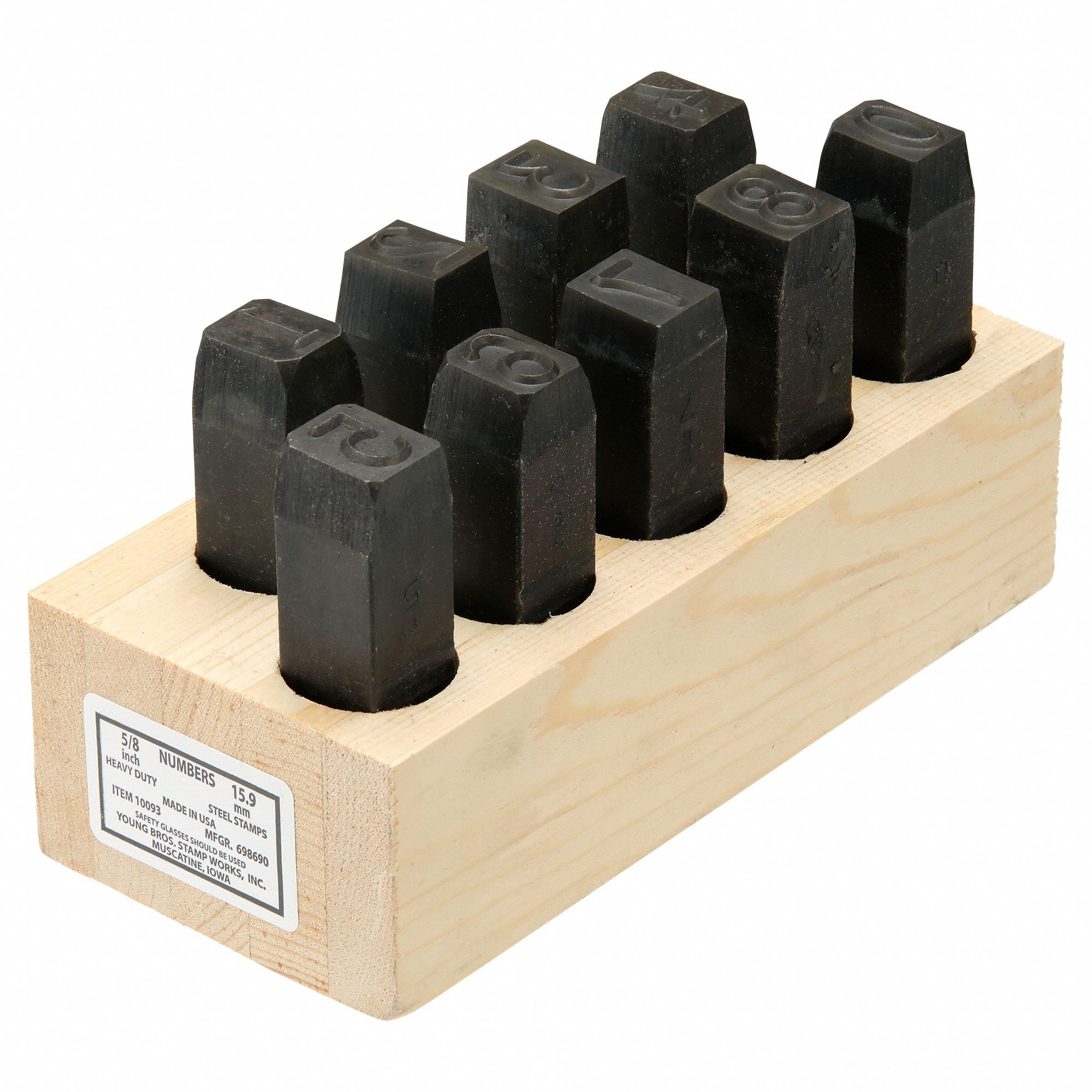 YOUNG BROS. STAMP WORKS, 0 thru 9 (6 doubles as 9), 5/8 in Character Ht ...