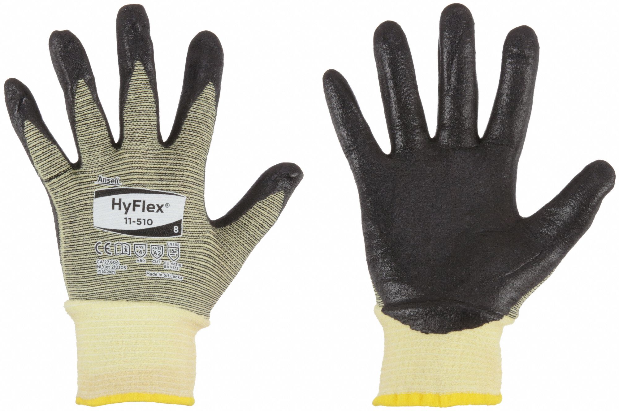 HYFLEX, S ( 7 ), ANSI Cut Level A2, Knit Gloves - 198W96|11510070VP-GRA ...
