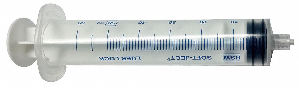 HENKE-JECT 3-Part Disposable Syringe: 50 mL Capacity, Polypropylene, 50 ...