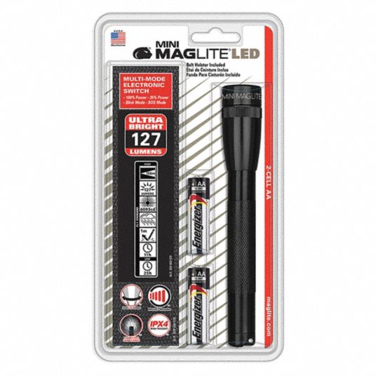 Handheld Flashlight: AA Battery, LED, 6.61 in Lg, 332 lm Max Lumens ...