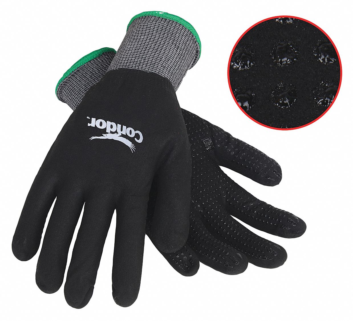 CONDOR Coated Gloves: M ( 8 ), Dotted, Nitrile, Palm, Dotted/Double ...
