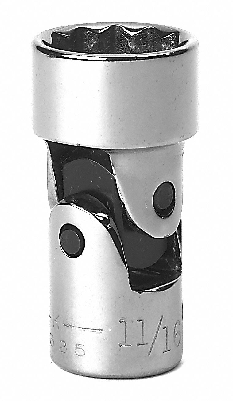 Universal Socket, 3/8 in Drive Size, Chrome Finish - Grainger