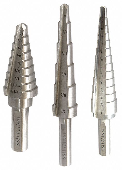 WESTWARD Step Drill Bit Set, High Speed Steel, Bright (Uncoated), 1/8 ...