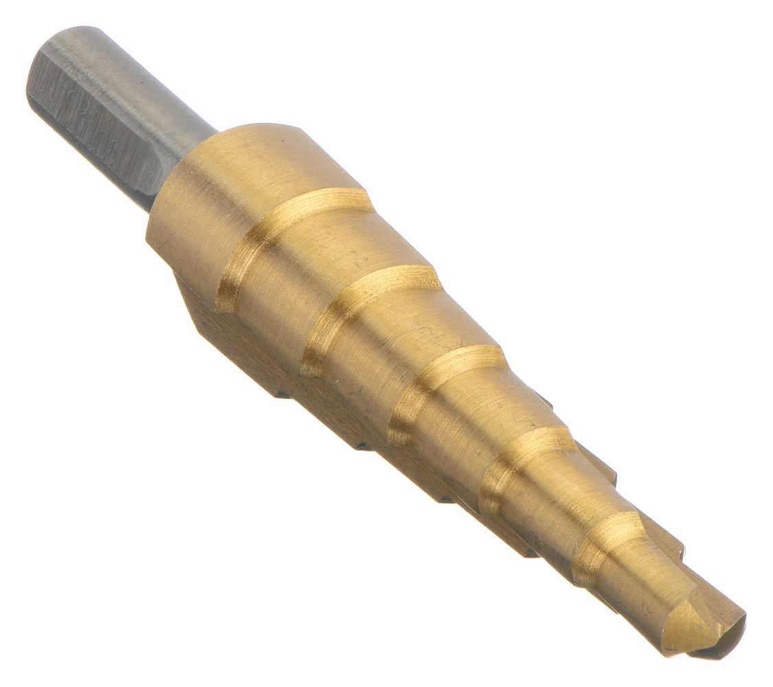 Step Drill Bit, High Speed Steel, TiN, 3/16 in to 1/2 in Size Range ...