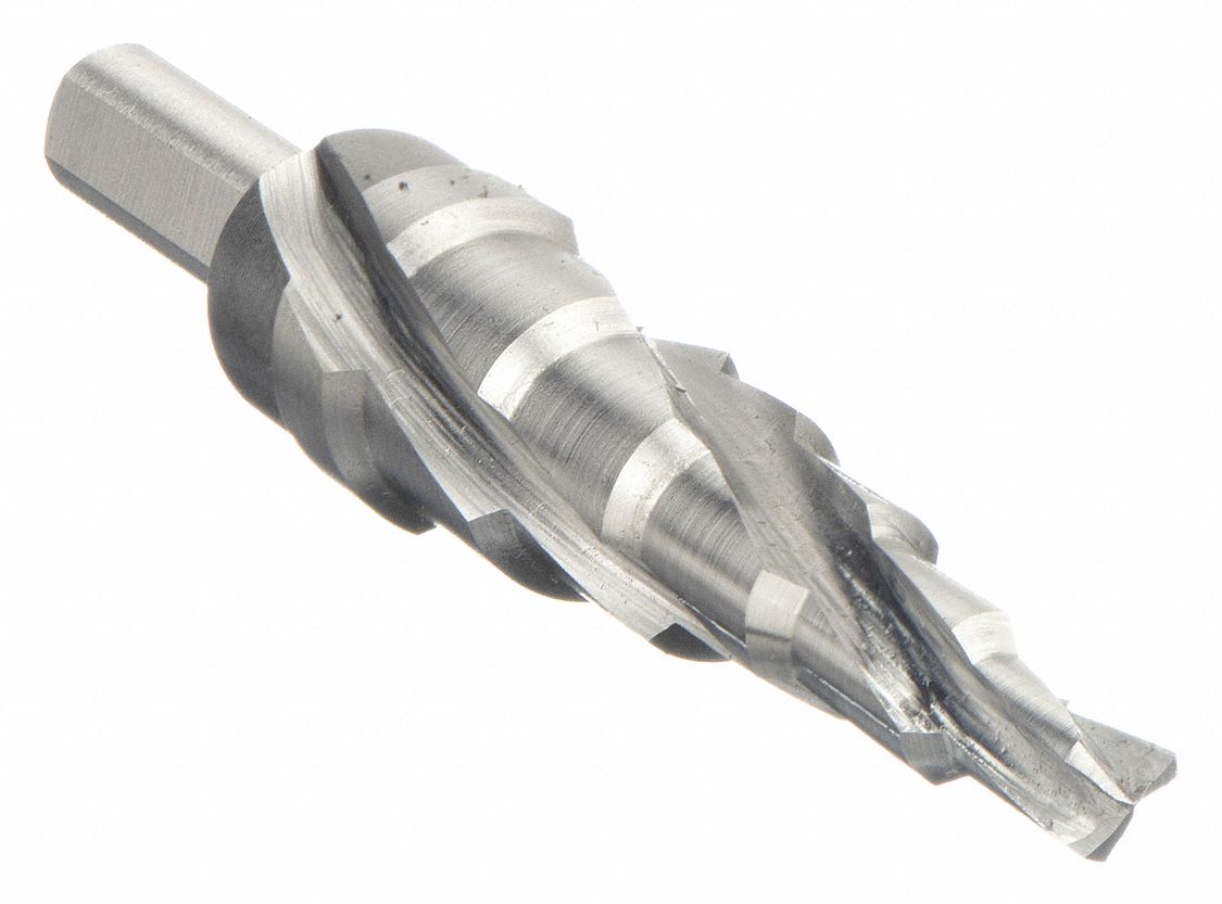 Step Drill Bit, High Speed Steel, Bright (Uncoated), 3/16 in to 1/2 in ...