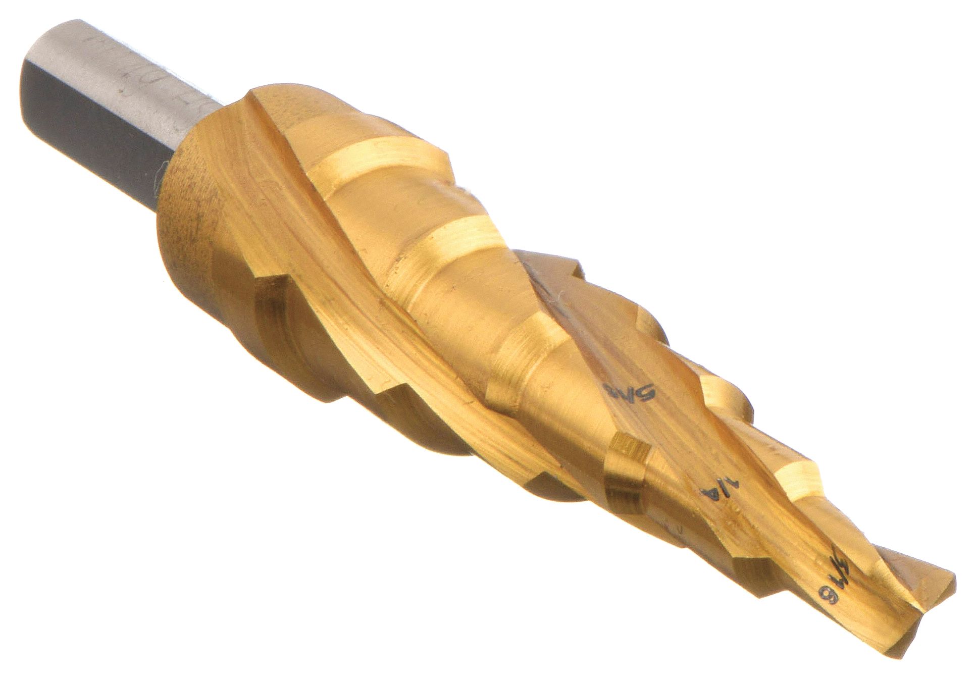 Step Drill Bit, High Speed Steel, TiN, 3/16 in to 1/2 in Size Range ...