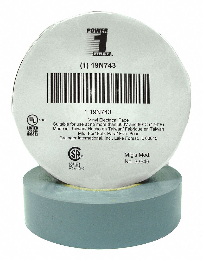 Electrical Tape, Vinyl, Gray - Grainger