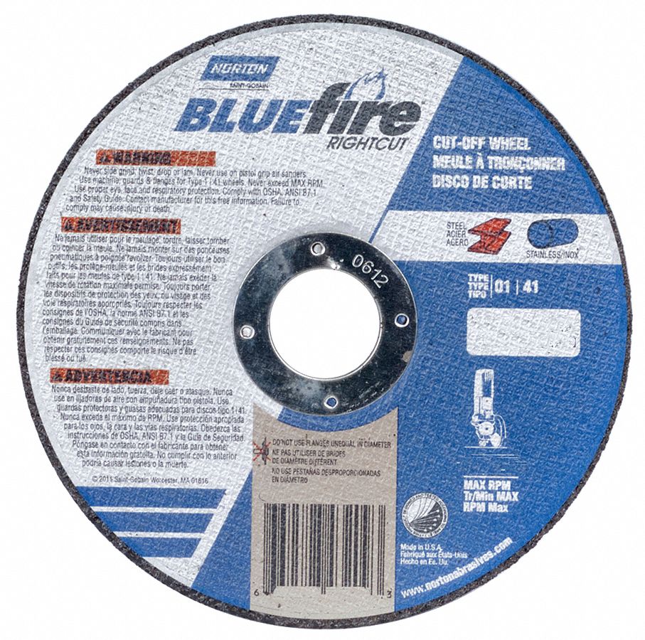 NORTON, Type 1, 5" x 3/64" x 7/8", Abrasive Cut-Off Wheel - 36WR92 ...