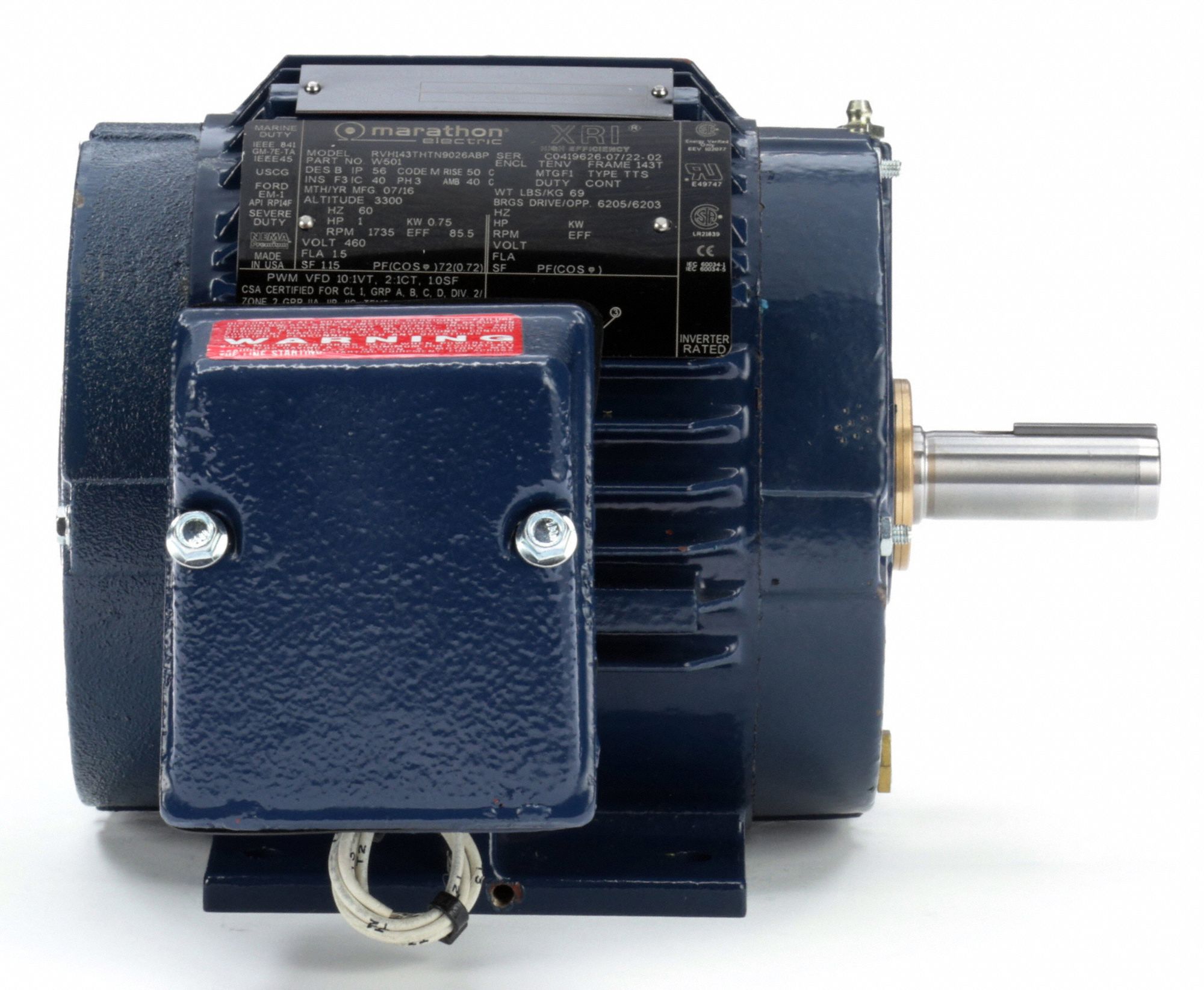 MARATHON MOTORS IEEE 841 Motor, 1 HP, 3-Phase, Nameplate RPM 1735 ...