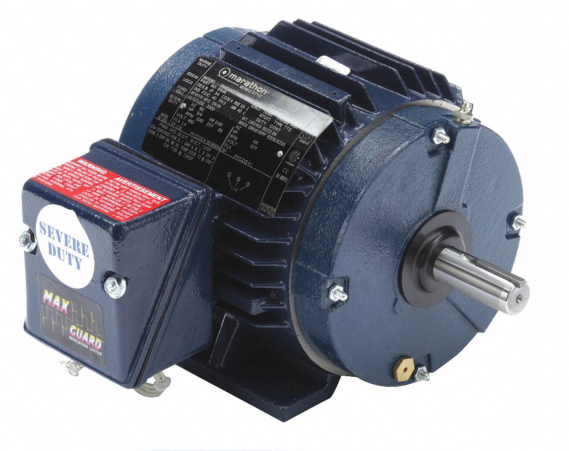 Severe Duty Motor, 3/4 HP, 3-Phase, Nameplate RPM 1140, Voltage 230/460 ...