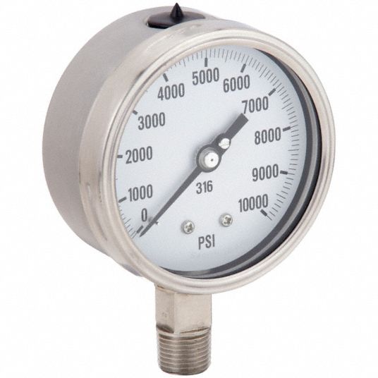 PIC GAUGES, 0 psi to 10,000 psi, 4 in Dial, Industrial Pressure Gauge ...
