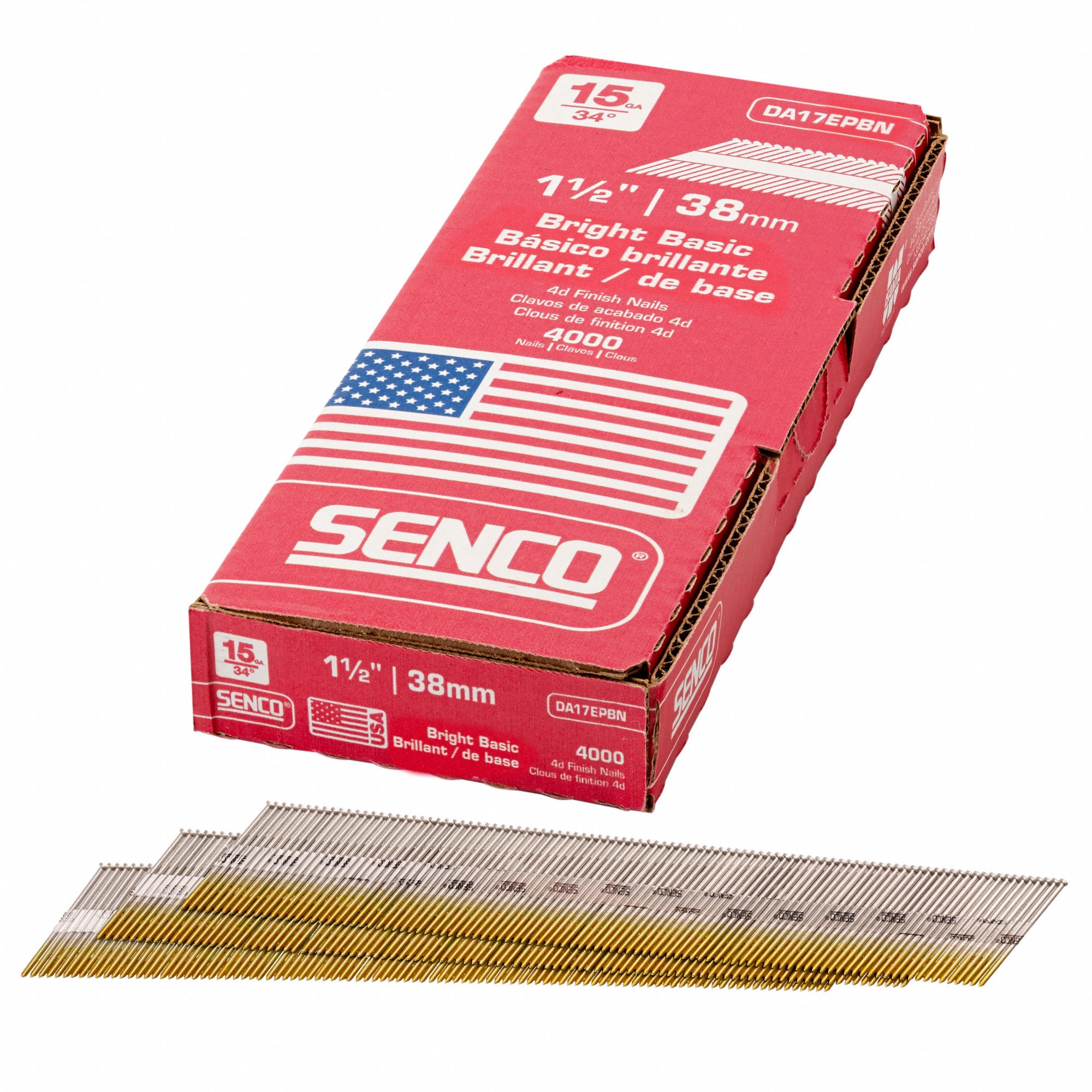 SENCO Angled Finish Nails, Finishing Nails, 15 ga Gauge, 1 1/2 in Length, Steel, Bright, Flat ...