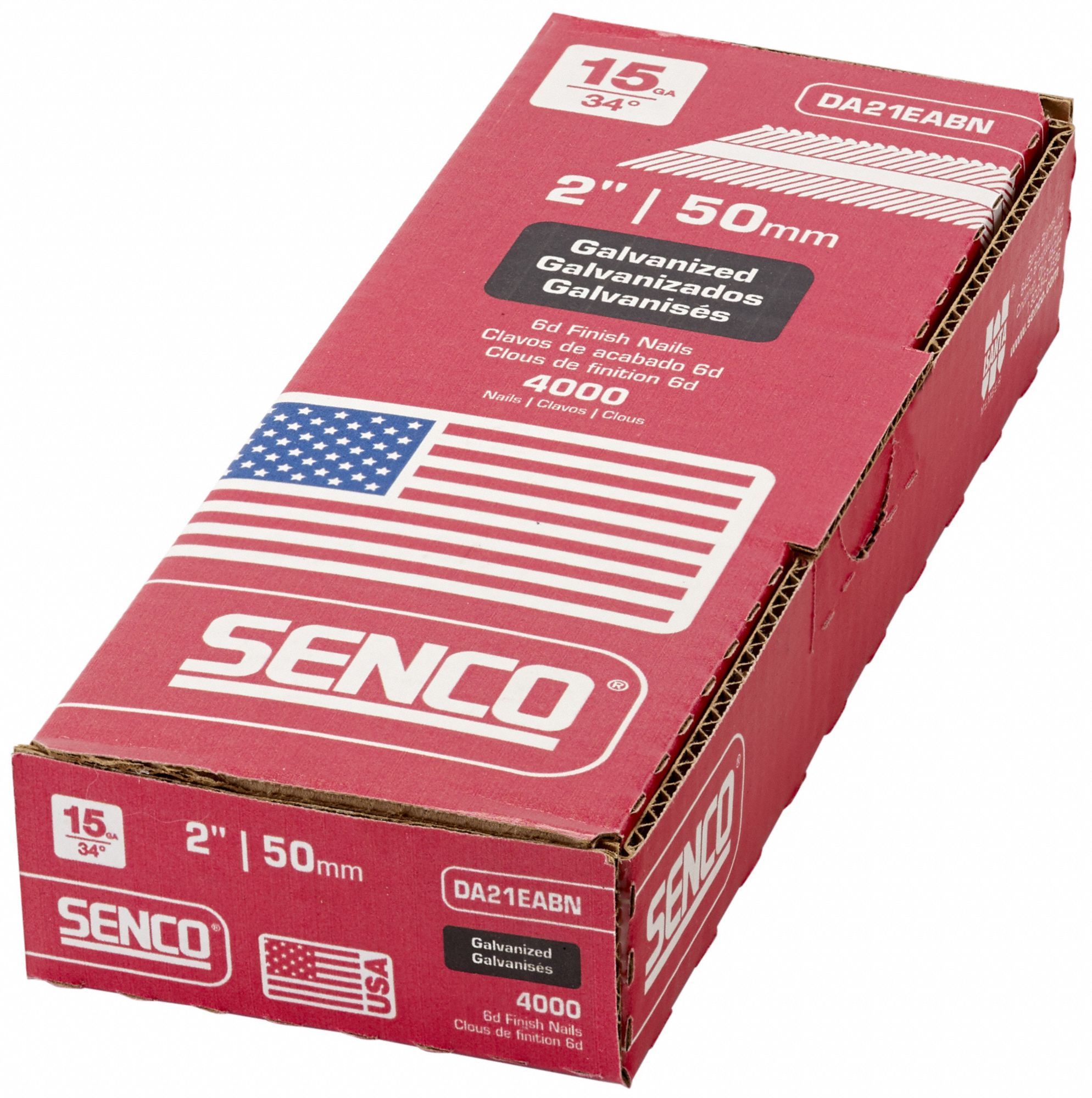 SENCO Angled Finish Nails, Finishing Nails, 15 ga Gauge, 2 in Length, Steel, Galvanized, Flat ...