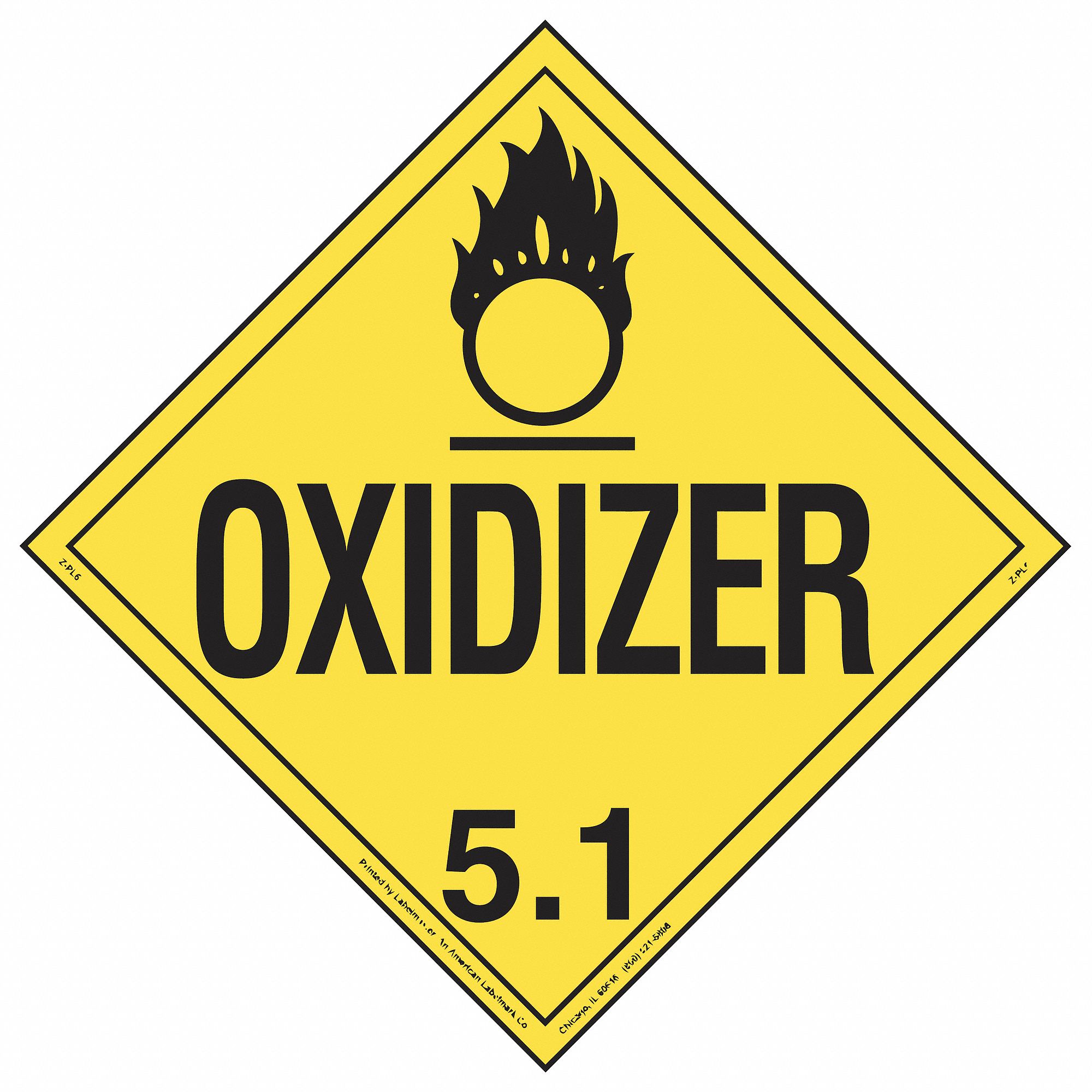 LABELMASTER DOT Container Placard: Oxidizer, 10 3/4 in Label Wd, 10 3/4 ...