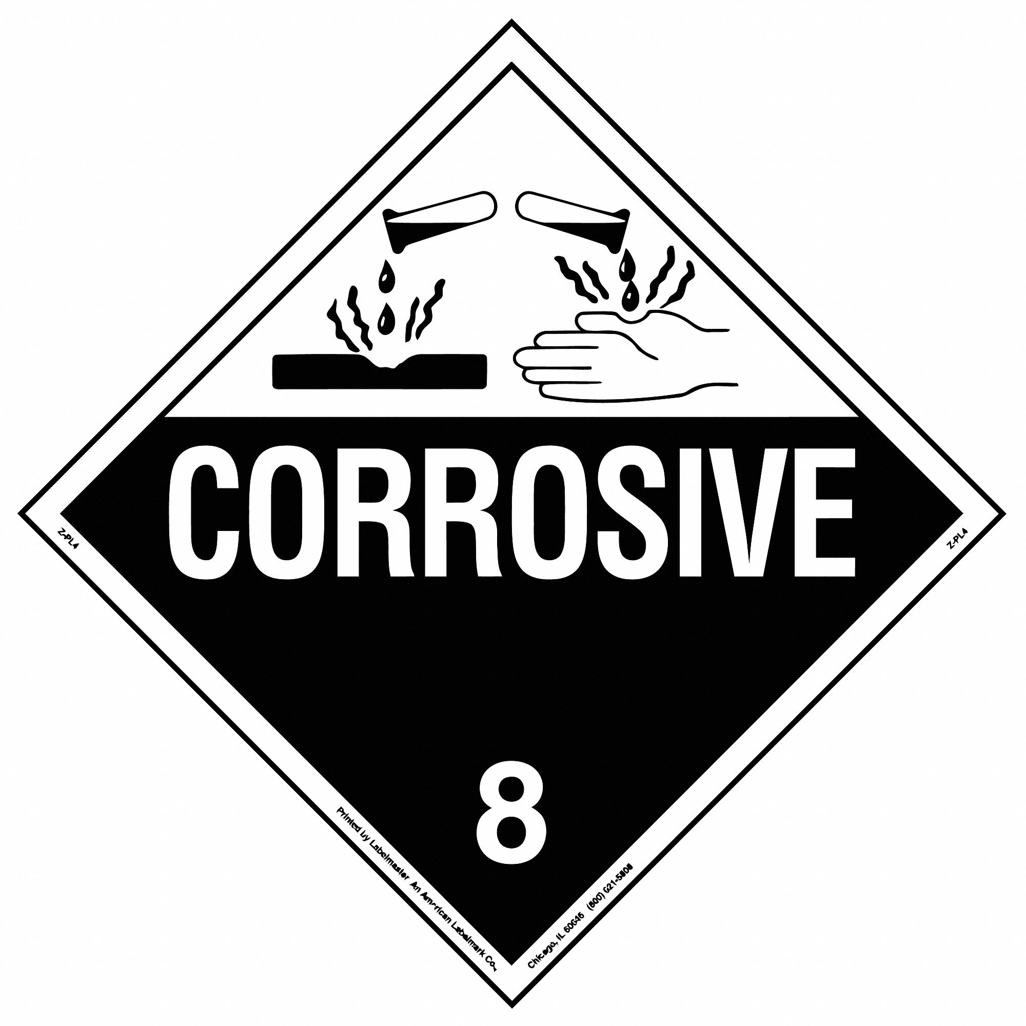 LABELMASTER DOT Container Placard: Corrosive, 10 3/4 in Label Wd, 10 3/ ...