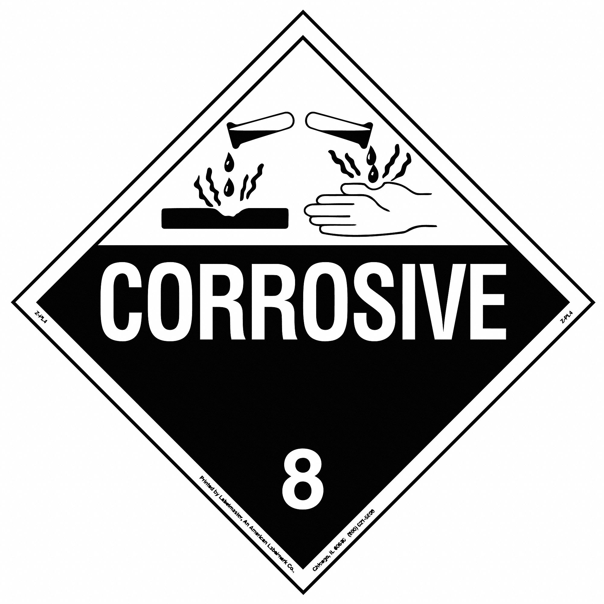 LABELMASTER DOT Container Placard: Corrosive, 10 3/4 in Label Wd, 10 3/ ...