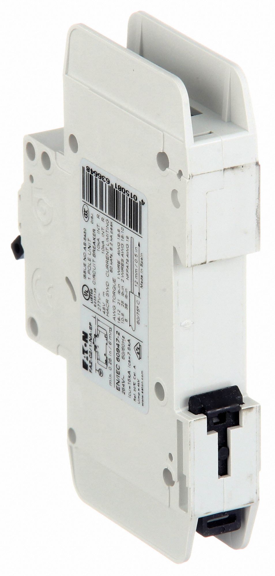 EATON IEC Miniature Circuit Breaker: 2 A Amps, 48V DC, 10kA at 277/480V AC, Screw Clamp, C ...