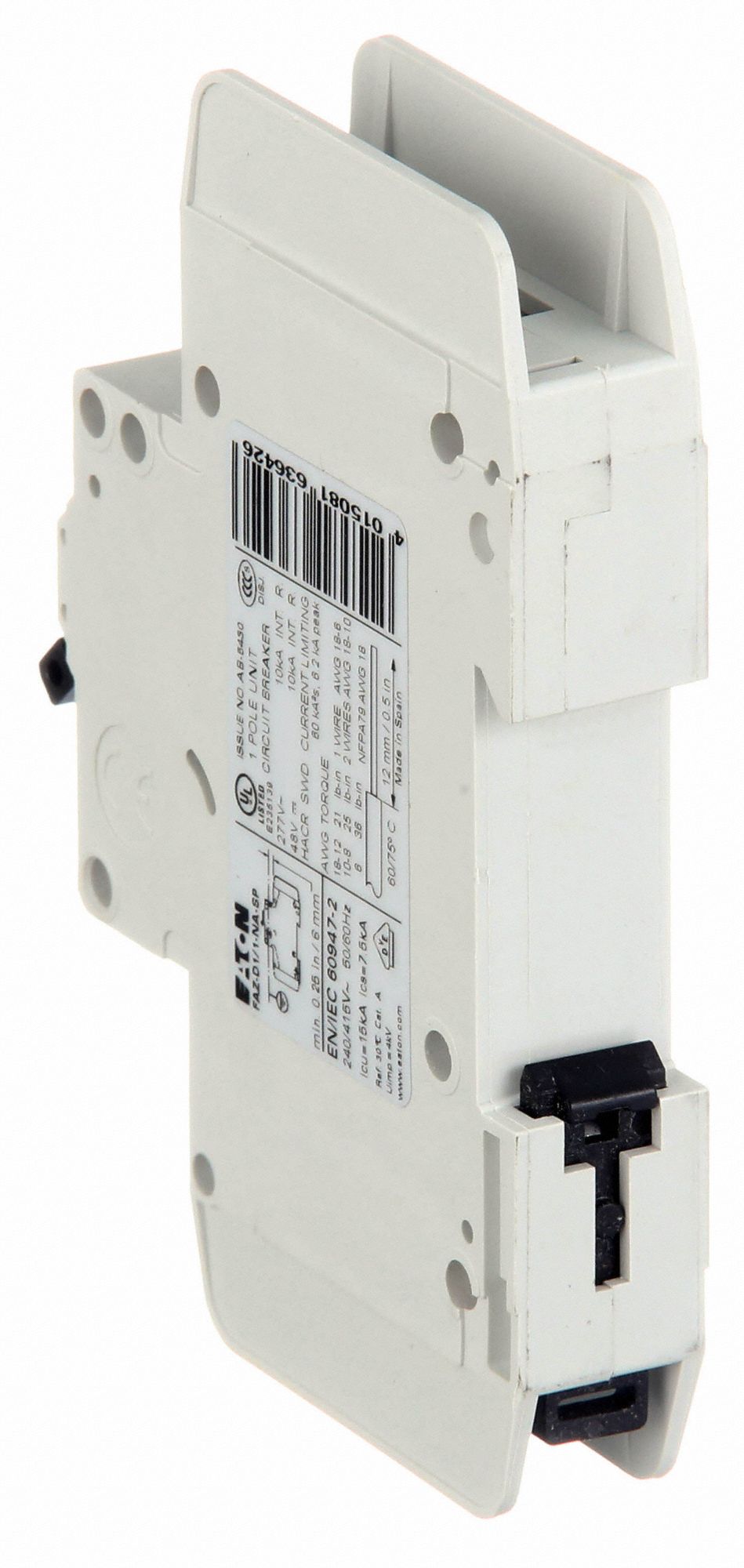 EATON IEC Miniature Circuit Breaker: 1 A Amps, 48V DC, 10kA at 277/480V AC, Screw Clamp - 19YF99 ...