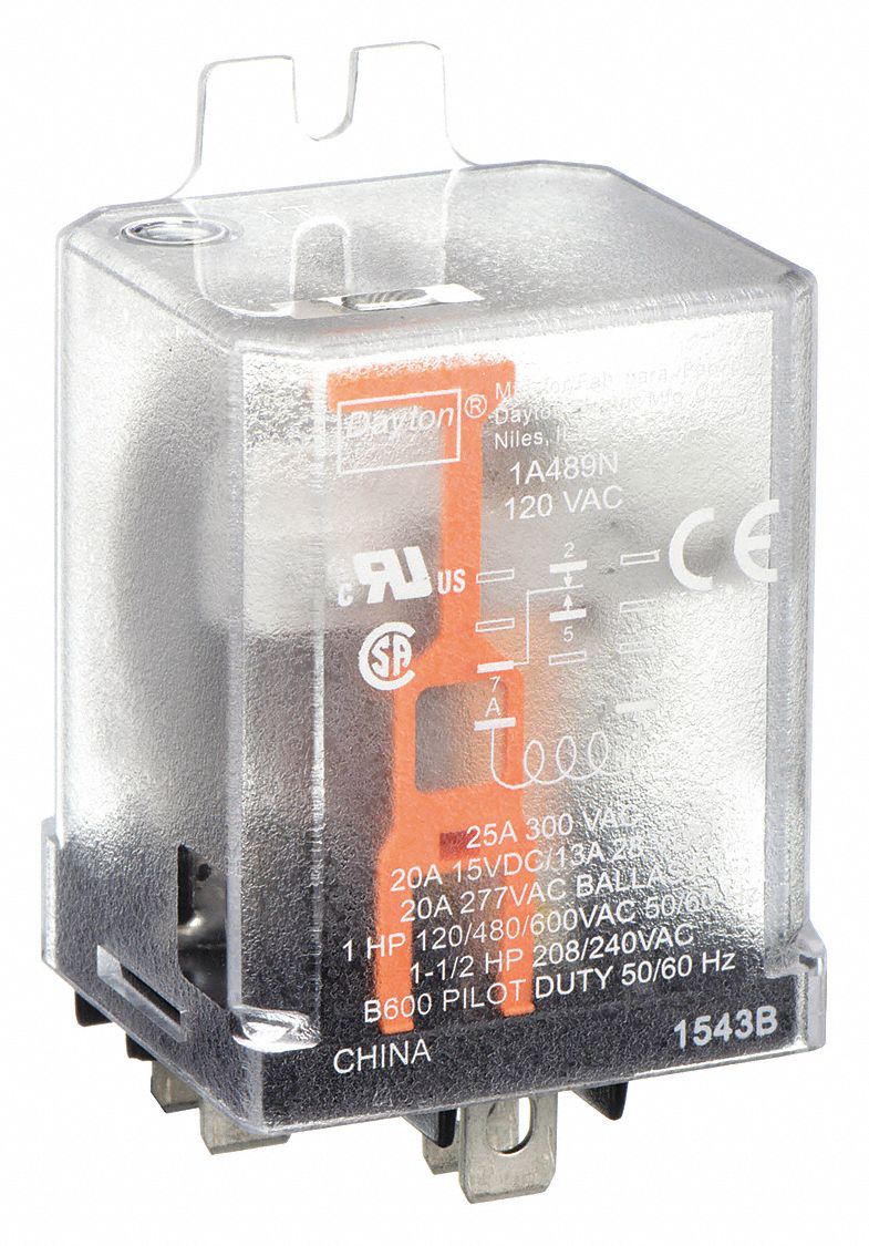 DAYTON, Surface (Side Flange) Mounted, 120V AC, Enclosed Power Relay ...