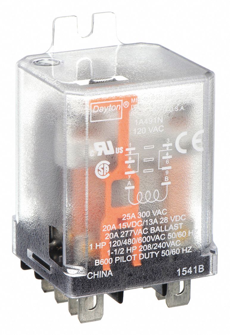 DAYTON, Surface (Side Flange) Mounted, 120V AC, Enclosed Power Relay ...