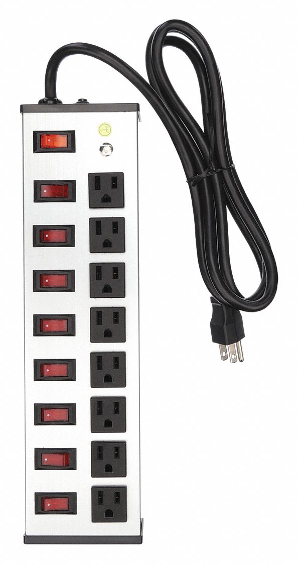 Outlet Strip, Commercial and Industrial, Aluminum, 8 Total Number of ...