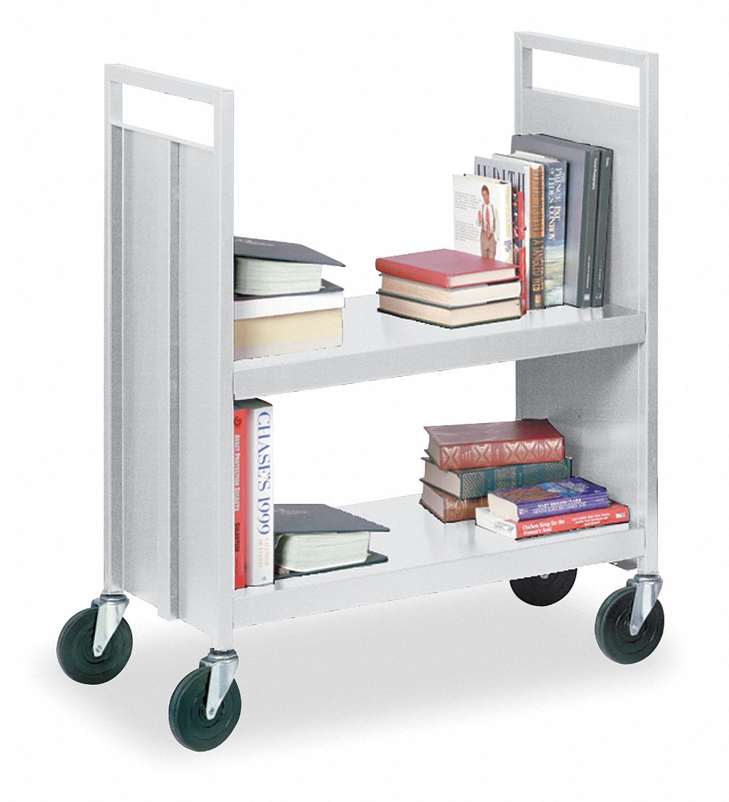20 Gauge Steel Book Truck with 2 Flat Shelves, Dove Gray - Grainger