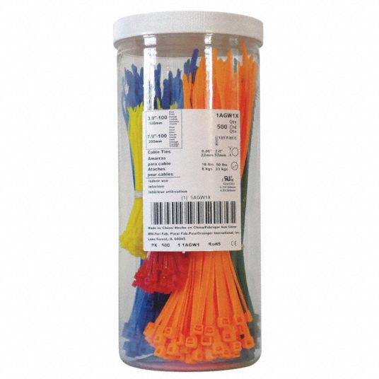 Cable Tie Kit, Color Assorted Colors, Material Nylon 6/6 - Grainger