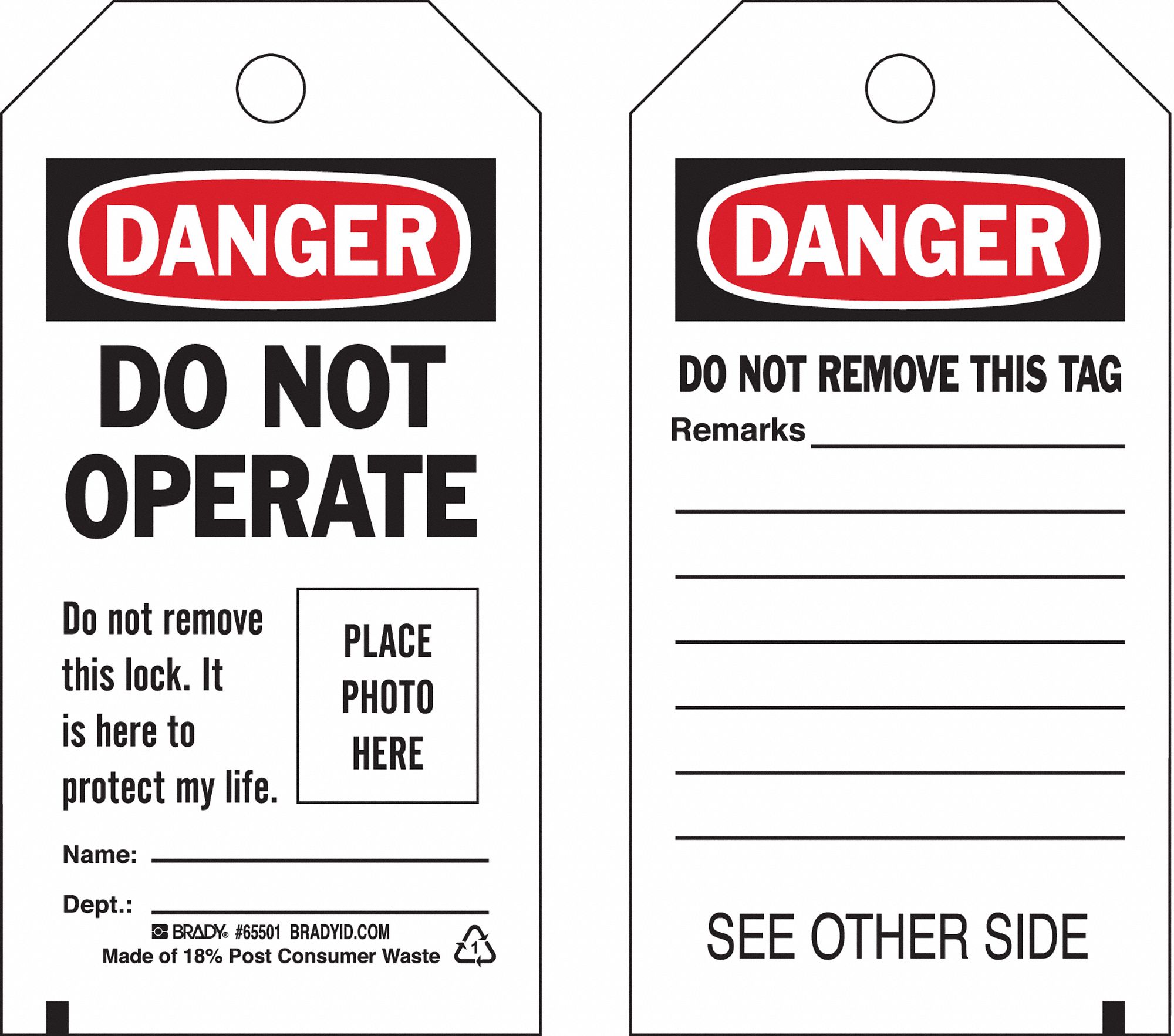 BRADY, Danger, Danger Do Not Operate, Danger Tag - 1AJ28|65501 - Grainger