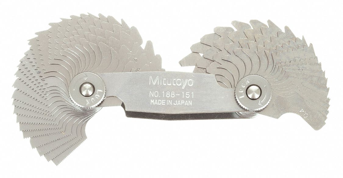 MITUTOYO, Metric, 0.4 mm to 7 mm Thread Pitch, Thread Pitch Gauge Set ...