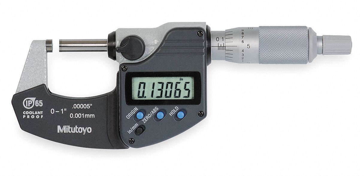 MITUTOYO IP65 Digital Outside Micrometer: 0 in to 1 in/0 to 25.4 mm ...
