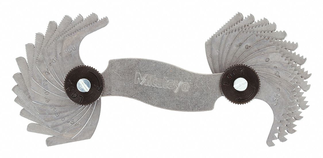 MITUTOYO, Metric, 0.25 mm to 2.5mm Thread Pitch, Thread Pitch Gauge Set ...