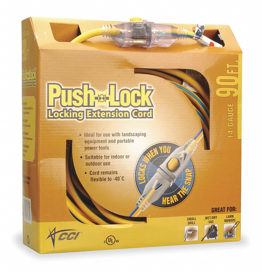 Extension Cord, Outdoor, 13, Number of Outlets 1, Yellow with Blue ...