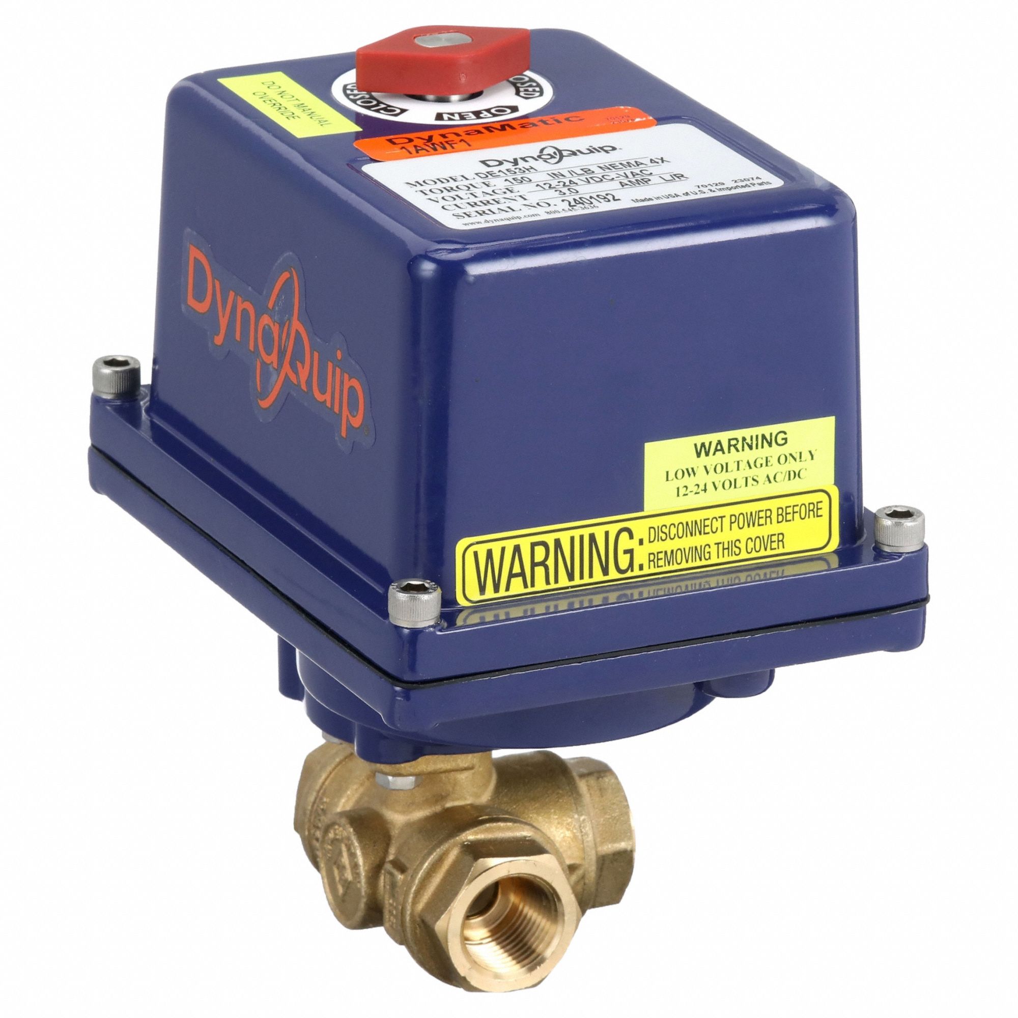 DYNAQUIP CONTROLS, 1/2 in, Brass, Electrically Actuated Three-Way Ball ... DYNAQUIP CONTROLS, 1/2 in, Brass, Electrically Actuated Three-Way Ball ...