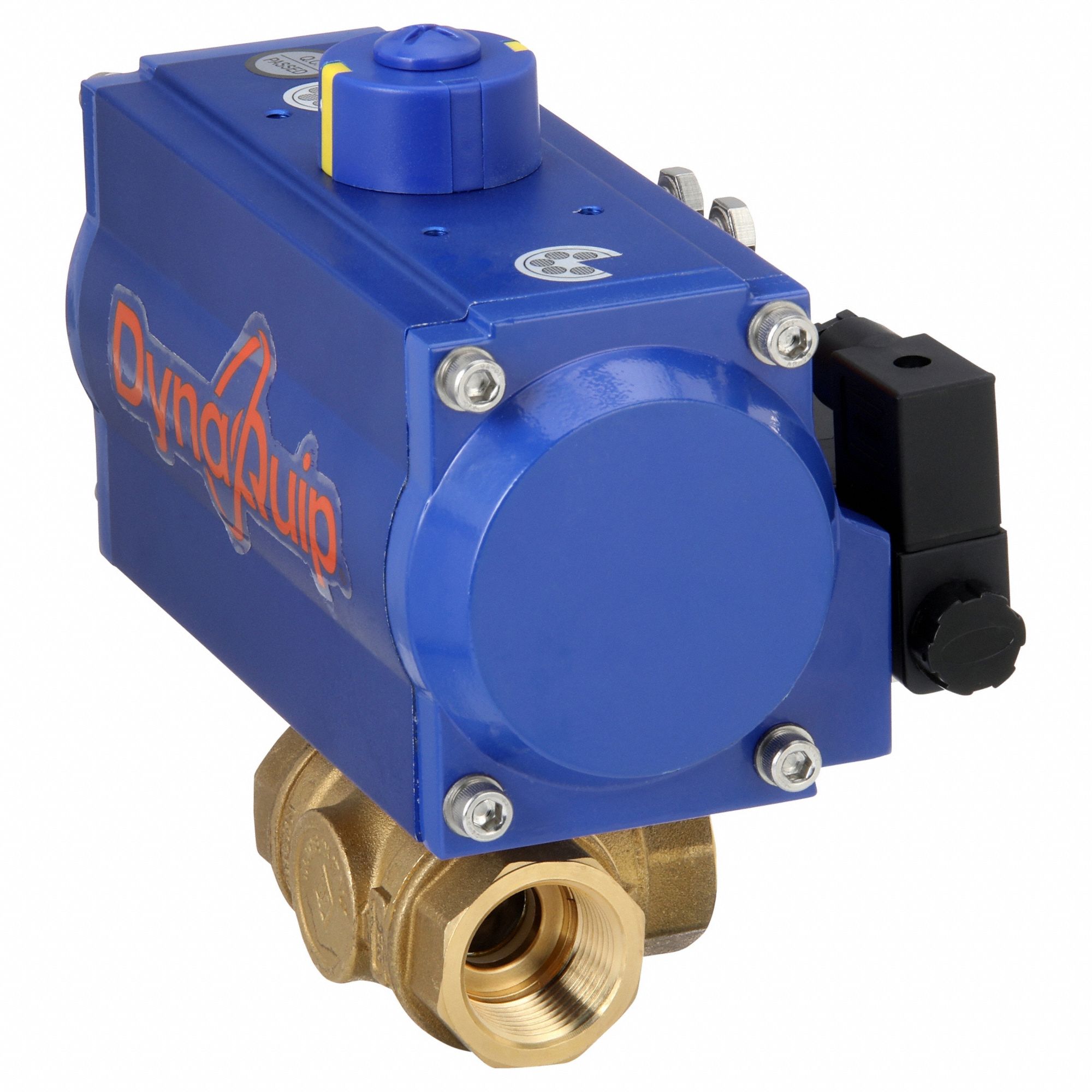 DYNAQUIP CONTROLS, 1 in, Brass, Pneumatically Actuated Three-Way Ball ... DYNAQUIP CONTROLS, 1 in, Brass, Pneumatically Actuated Three-Way Ball ...