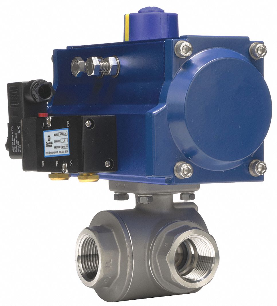 DYNAQUIP CONTROLS, 1 in, Stainless Steel, Pneumatically Actuated Three ... DYNAQUIP CONTROLS, 1 in, Stainless Steel, Pneumatically Actuated Three ...