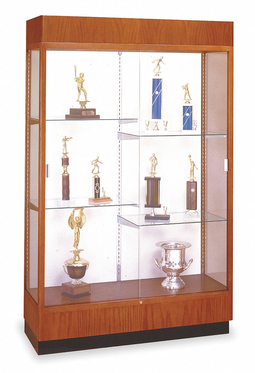 Floor Display Case,Carmel Oak - Grainger