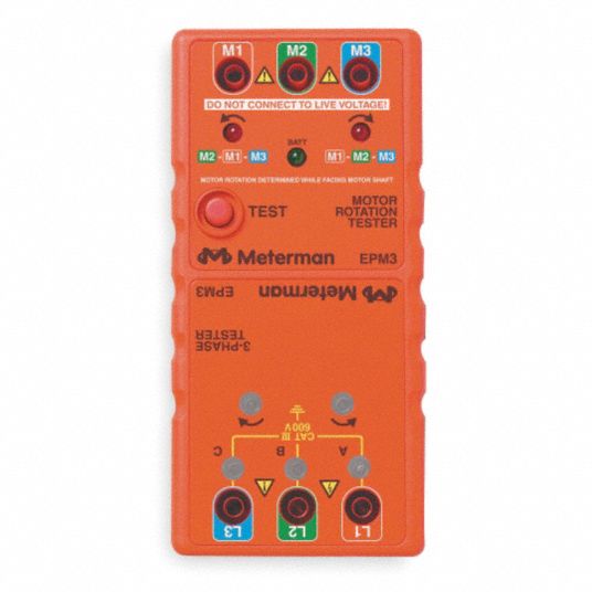 Phase And Motor Rotation Tester, 100 to 600V AC Voltage Range - Grainger