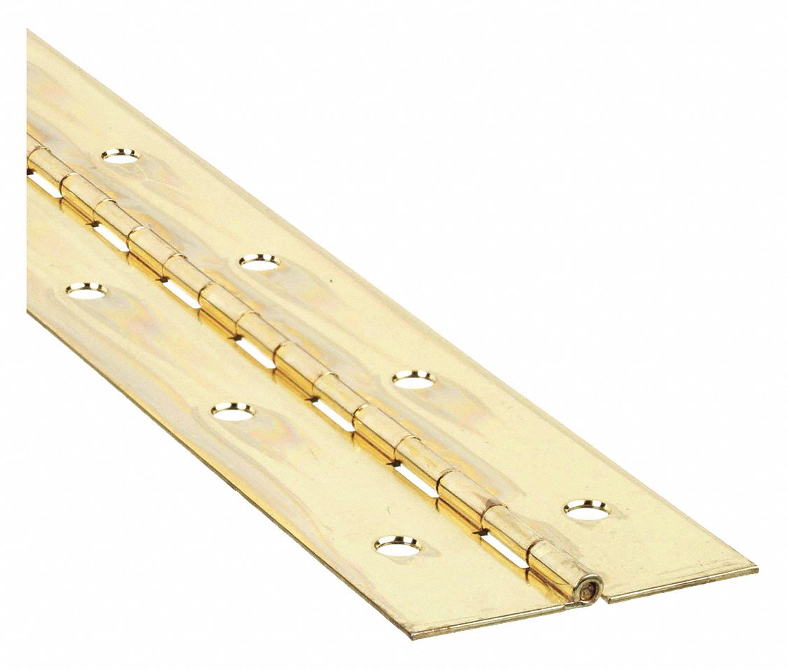 180° Continuous Hinge With Holes, Bright Brass, Door Leaf: 72 in x 1 in ...