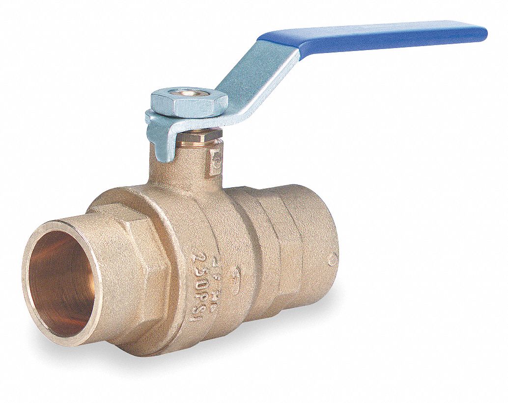 Ball Valve, Brass, Inline, 2-Piece, Pipe Size 3/4 in, Connection Type ...