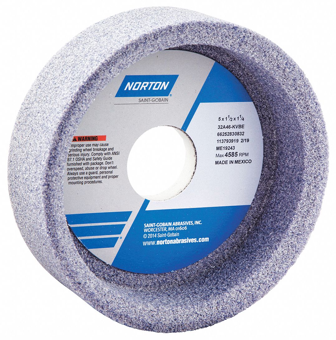 NORTON Straight Cup Grinding Wheel: 5 in Abrasive Wheel Dia, 1 1/2 in ...