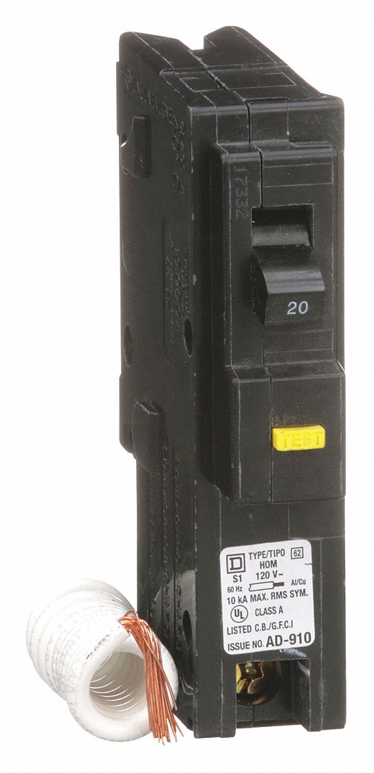SQUARE D, 20 A, 120V AC, Miniature Circuit Breaker - 1D343|HOM120GFI ...