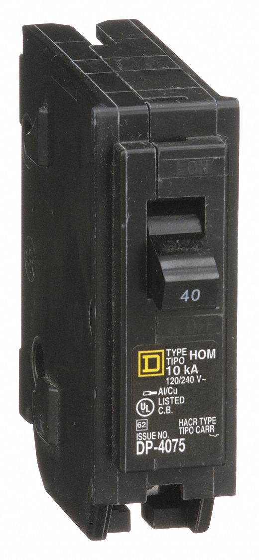 SQUARE D Miniature Circuit Breaker: 40 A, 120V AC, Single Phase, 10kA ...