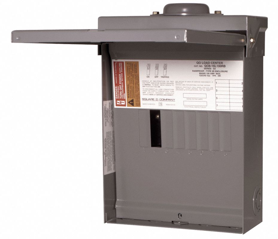 SQUARE D Cento de Carga, Zapata Principal,100 Amperes,120/240VCA Voltaje,Número de Espacios: 8 ...